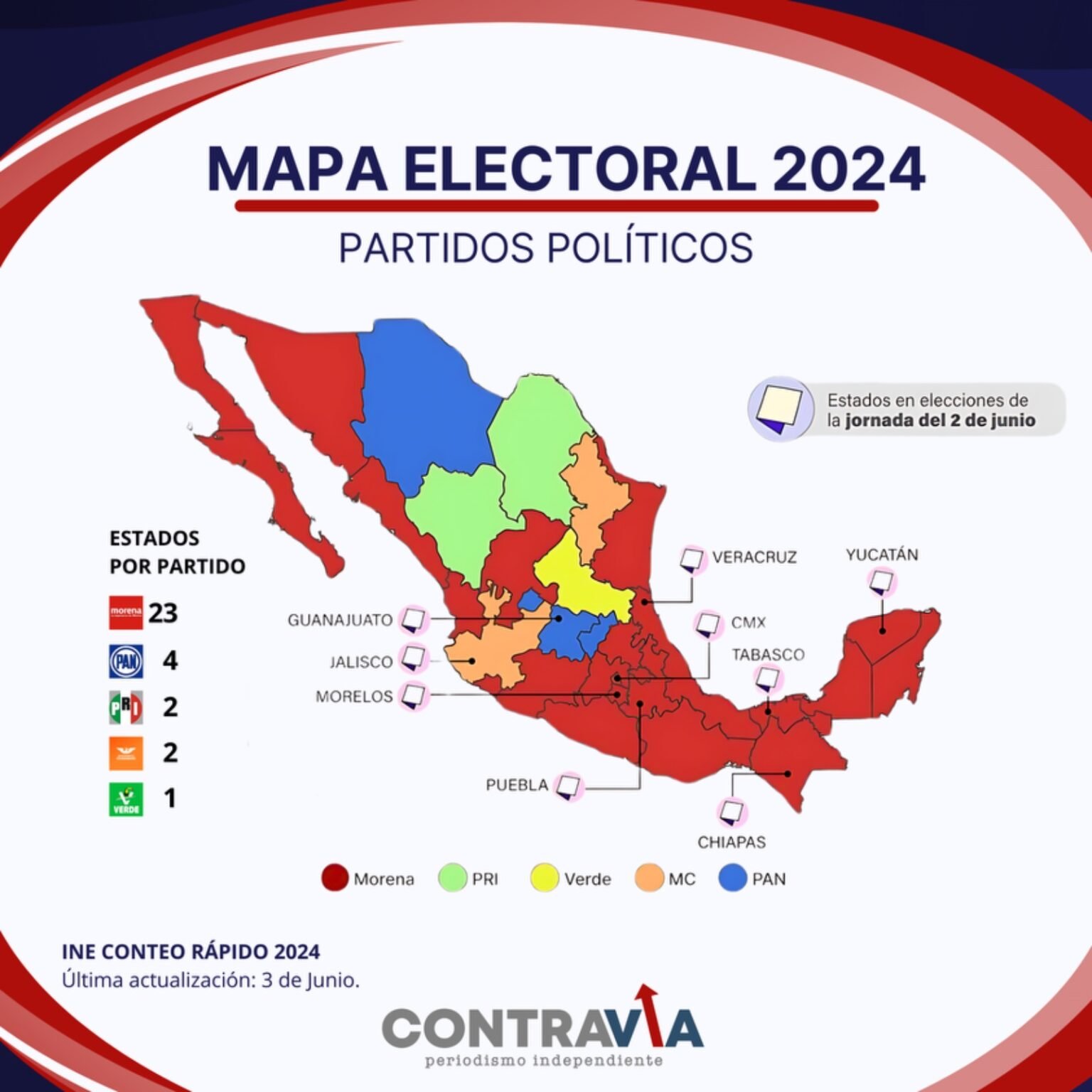 Así queda el mapa político de México 2024