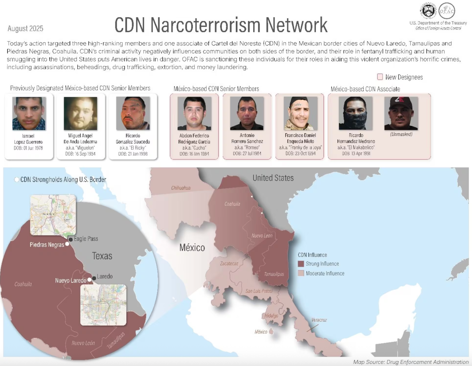 EU congela bienes de líderes del Cártel del Noreste